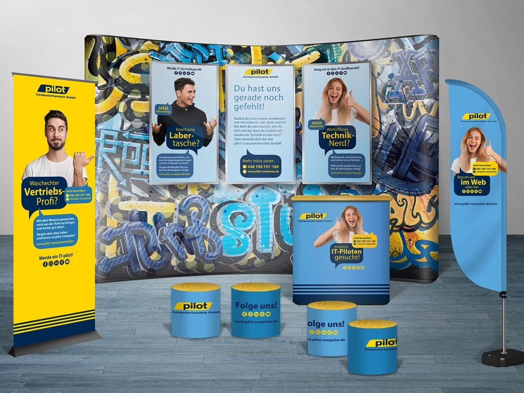 Eine Messestand und Messematerial für ein junges Publikum